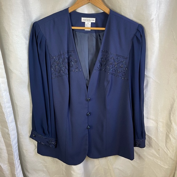 Jackets & Coats | Plus Size Navy Blue Beaded Sheer Long Sleeve Vneck ...